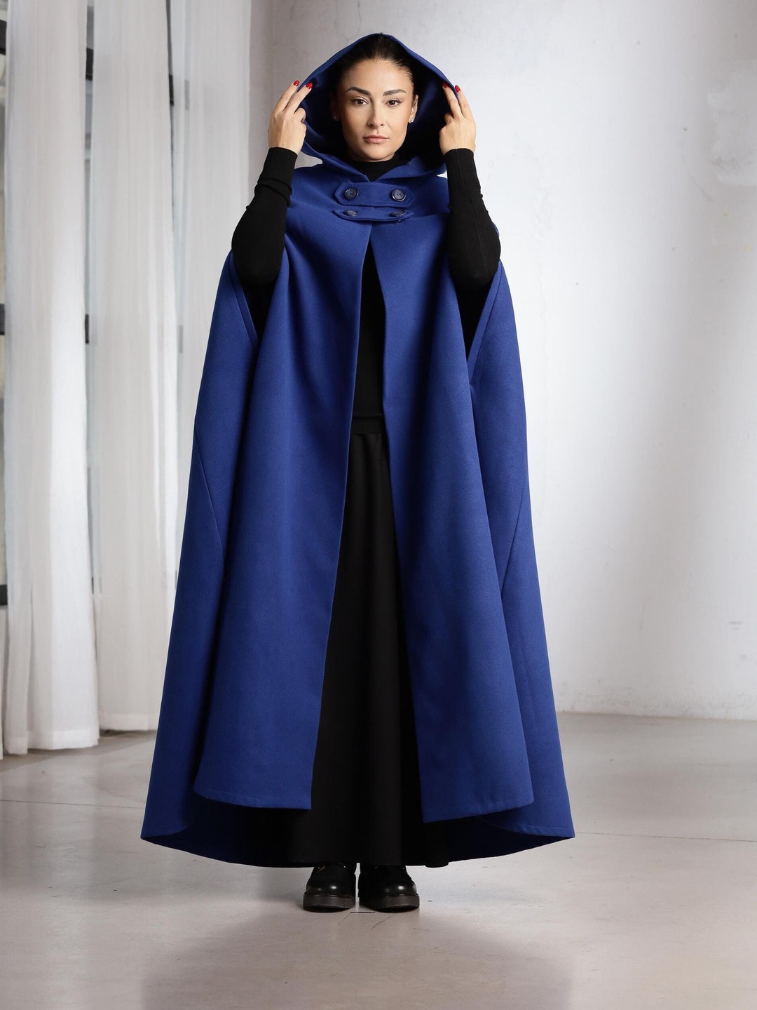 Winter Cloak With Hood, Wool Cape Hooded, Wool Cape Coat, Wool Hooded ...