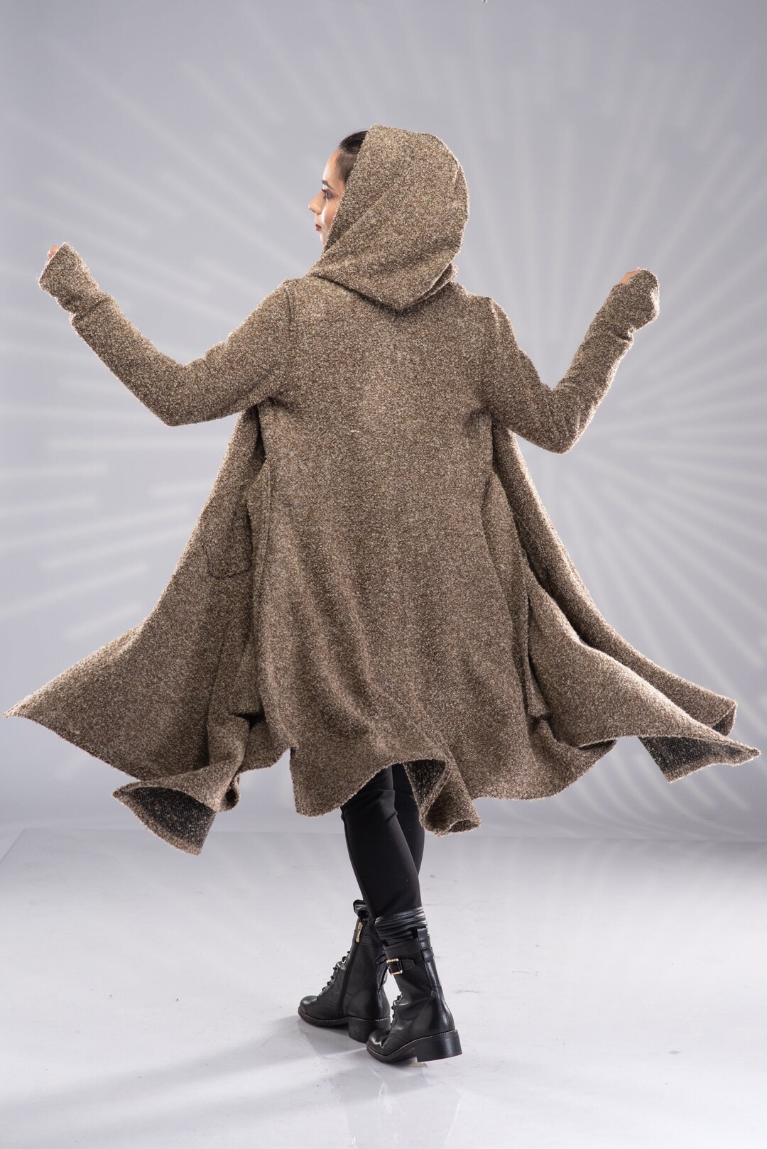 Long Hooded Cardigan Sweater, Witch Hooded Cloak, Duster Cardigan ...
