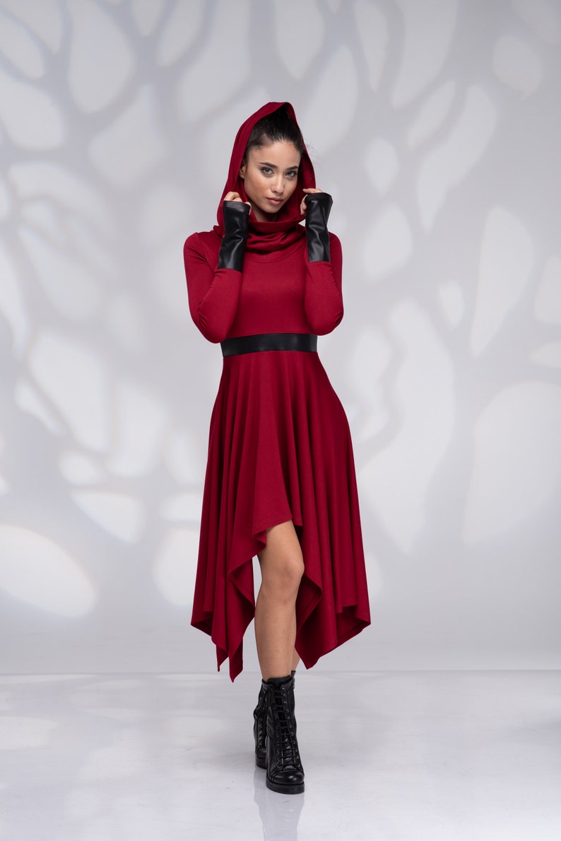 Winter Dress Pixie Hooded Dress Wool Dress With Cowl Hood - Etsy