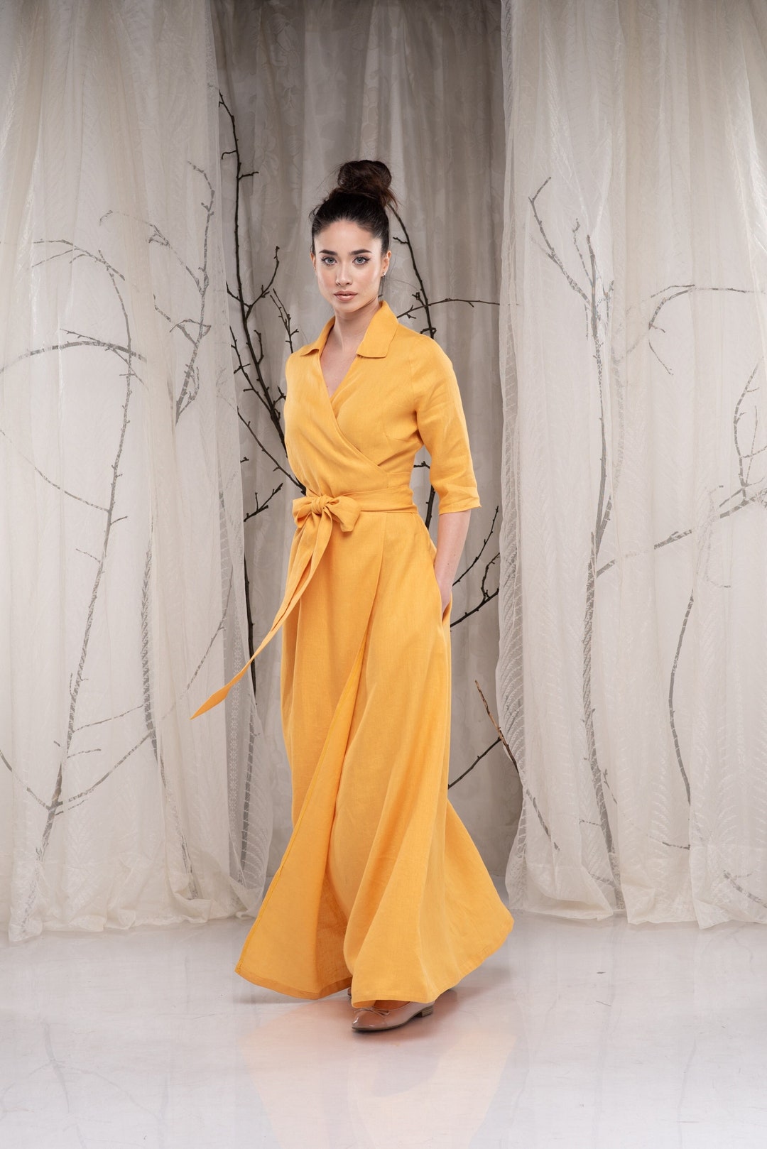 Long Linen Wrap Dress for Women, Boho Linen Dress Women, Maxi Linen ...