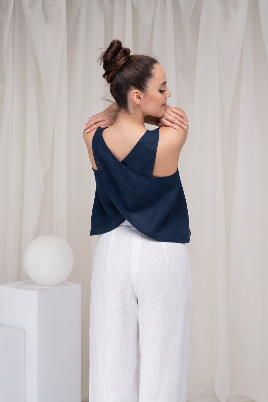 Linen Sleeveless Blouse, Linen Tank Top, Linen Tops for Women, Cross ...