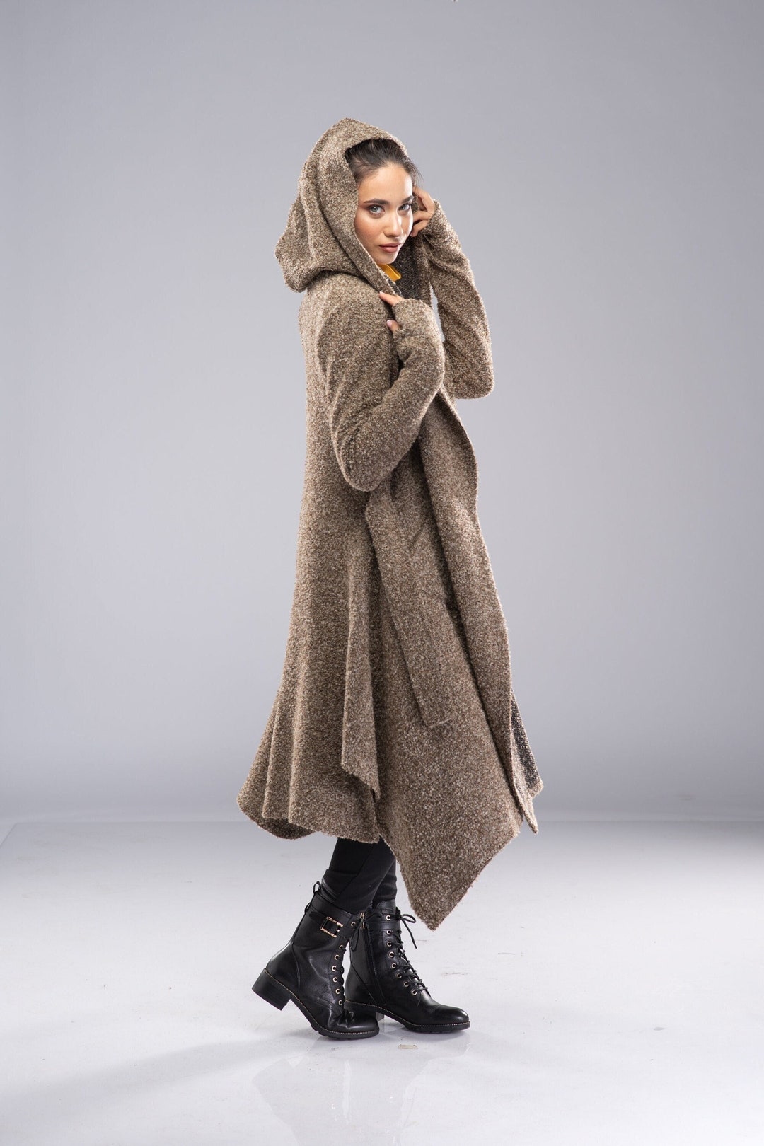 Hooded Cardigan Long Sweater Coat, Winter Cloak With Hood, Long ...