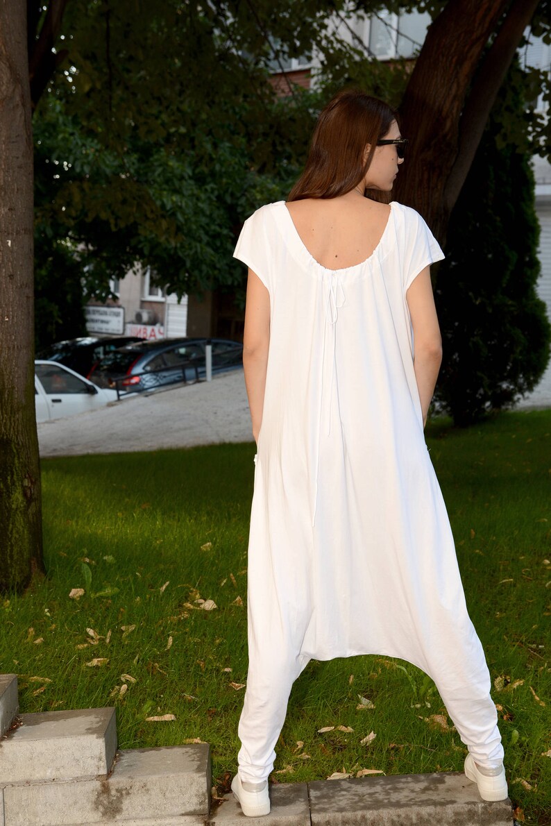 Plus Size Jumpsuits White Harem Jumpsuit Drop Crotch Etsy
