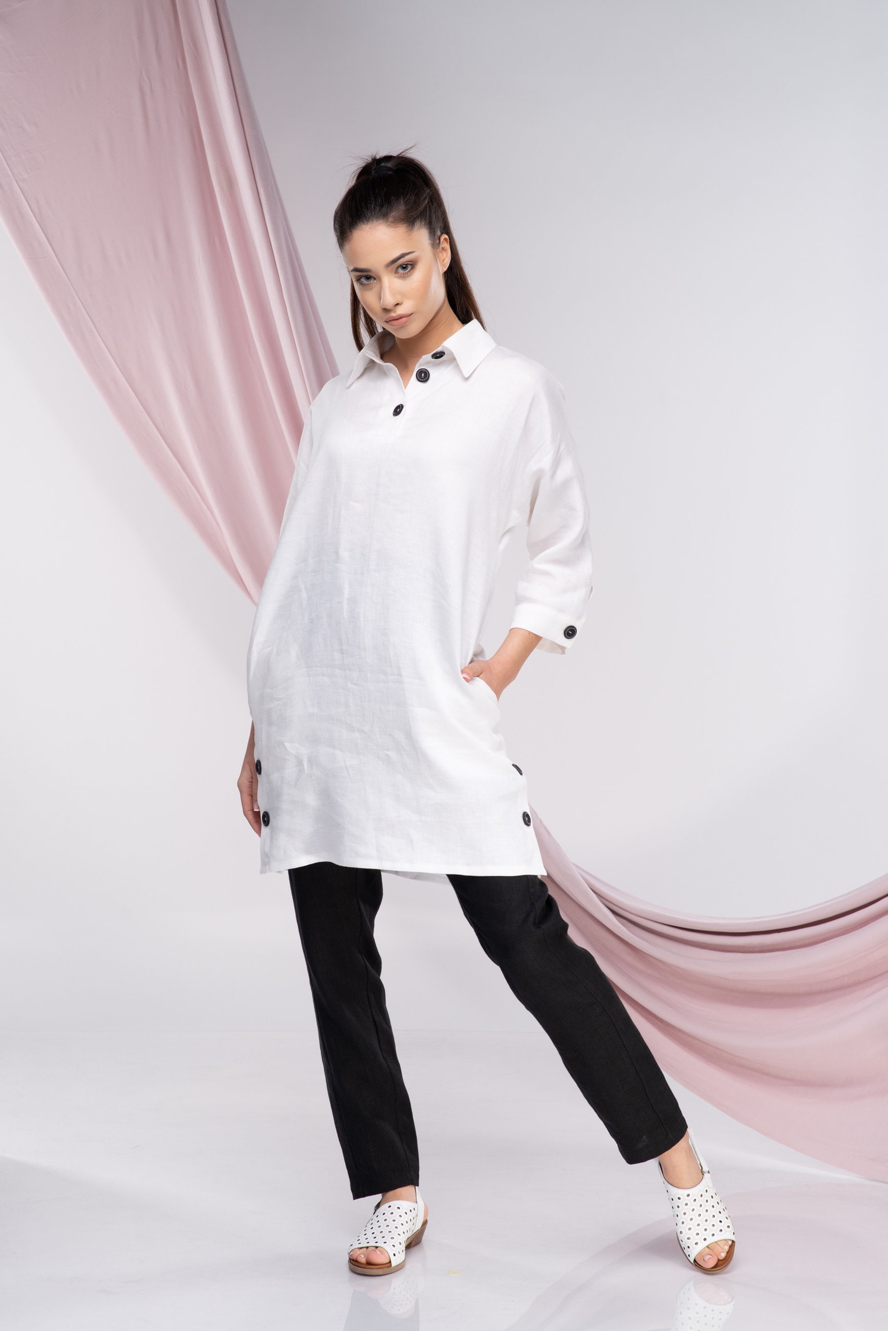 White Linen Tunic Shirt Long Linen Tunic Tops - Etsy