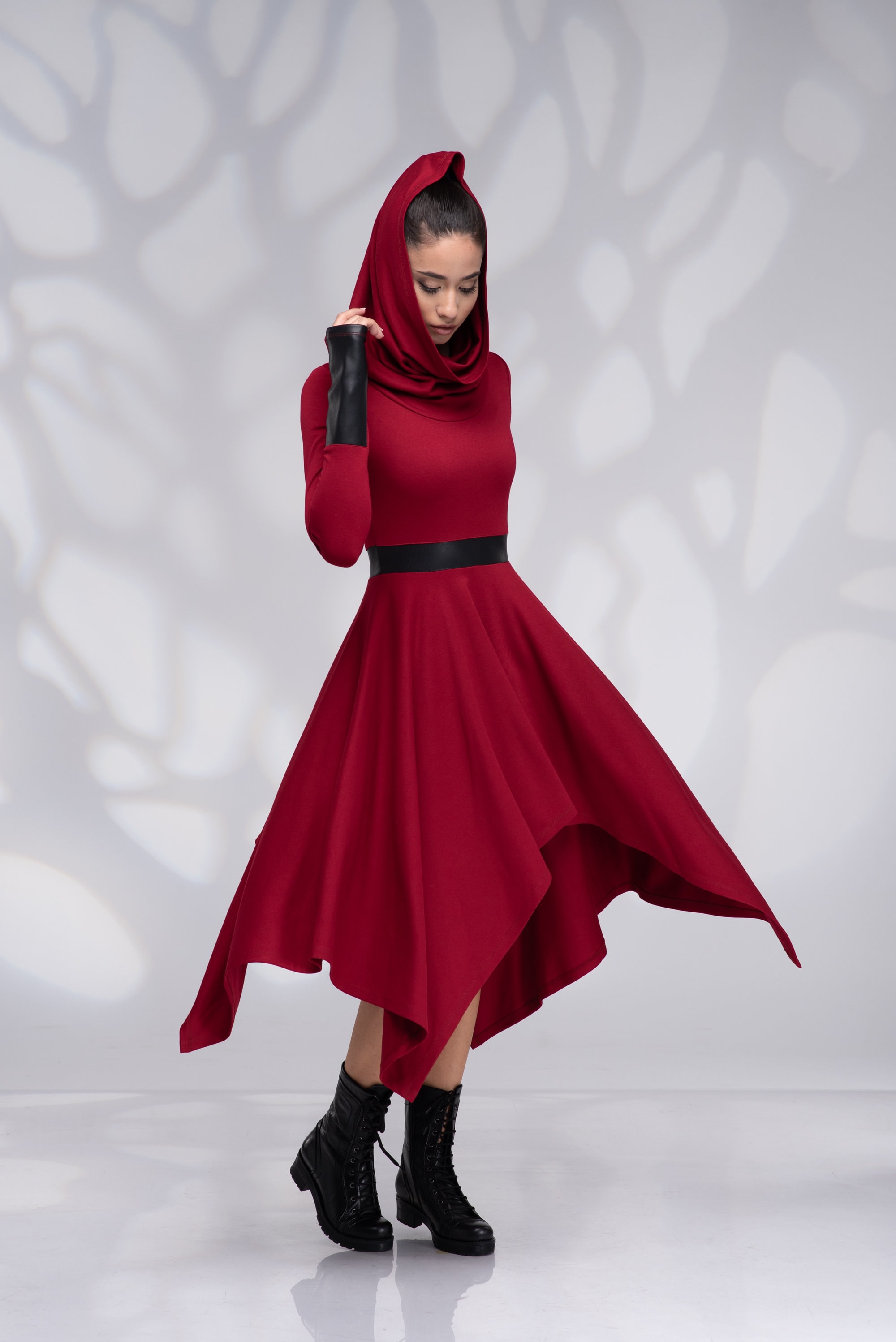 Winter Dress Pixie Hooded Dress Wool Dress With Cowl Hood - Etsy