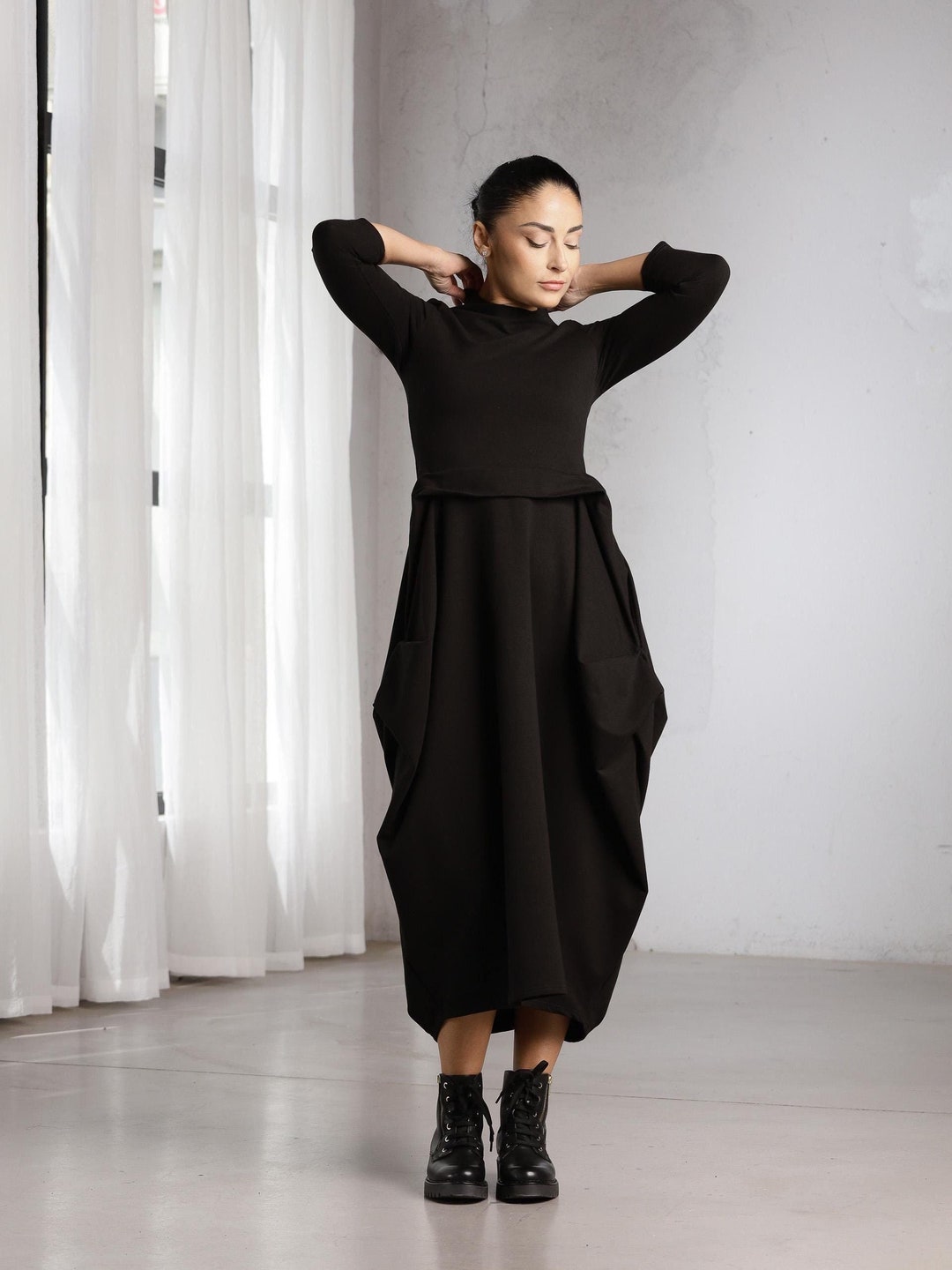 Winter Dress Women, Black Funeral Dress, Long Turtleneck Dress, Avant ...