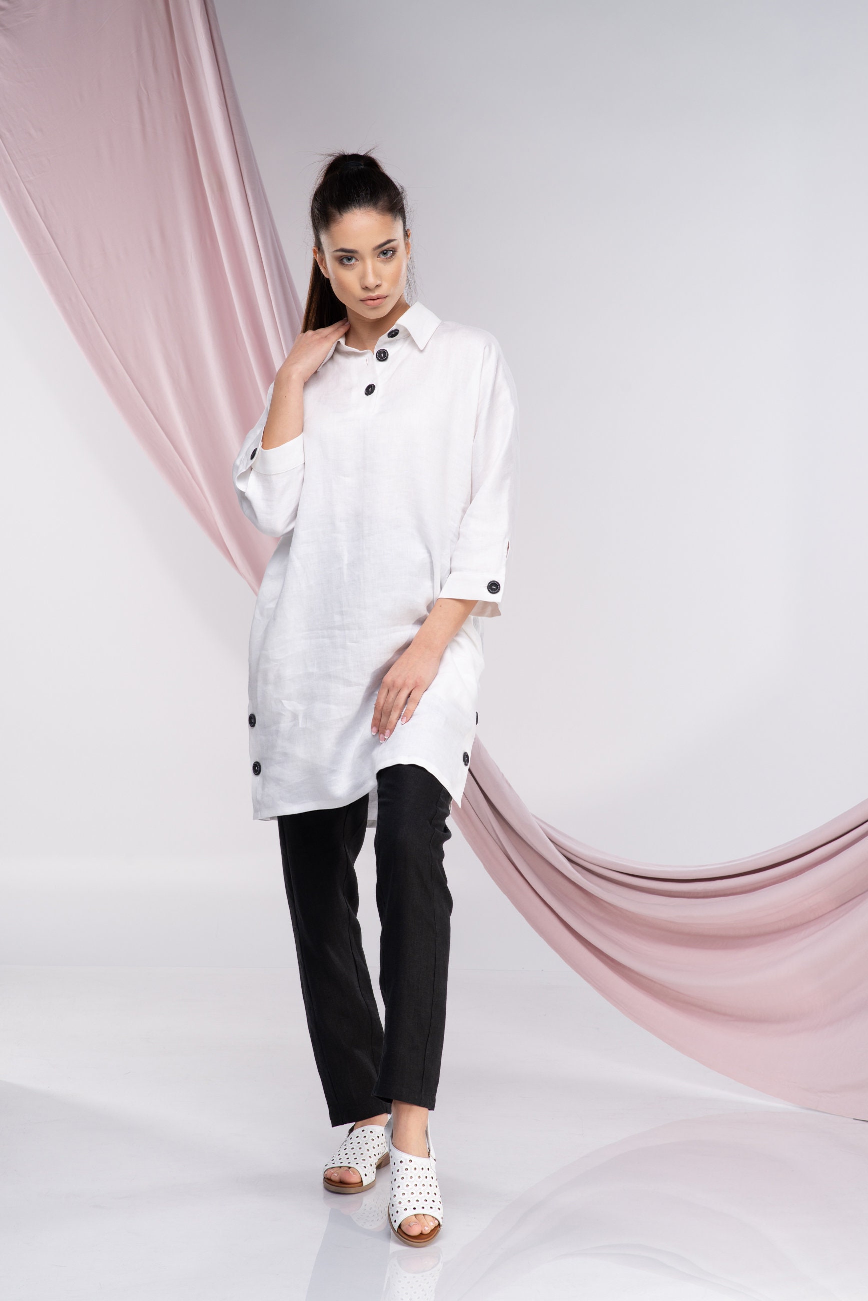 White Linen Tunic Shirt Long Linen Tunic Tops - Etsy