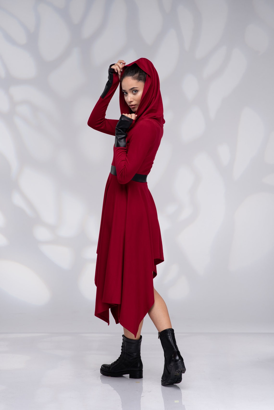 Winter Dress Pixie Hooded Dress Wool Dress With Cowl Hood - Etsy