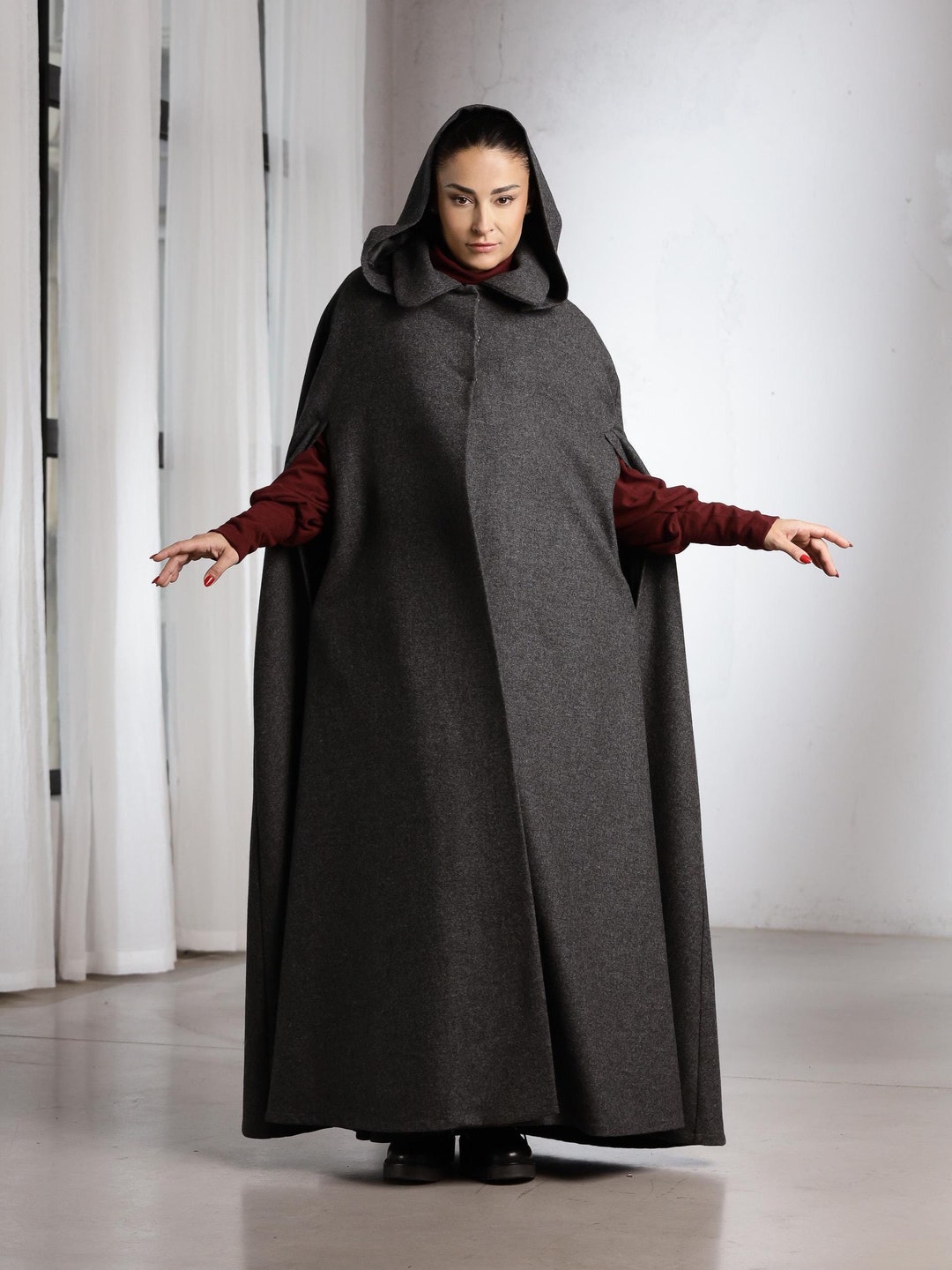 Long Winter Cape Coat, Wool Maxi Hooded Cape, Cloak With Hood - Etsy