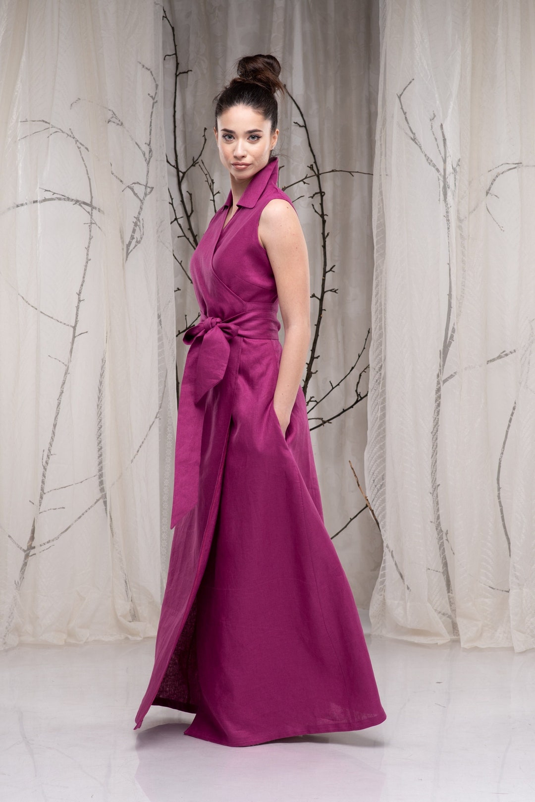 Linen Maxi Wrap Dress, Long Linen Dress, Linen Wedding Dress ...