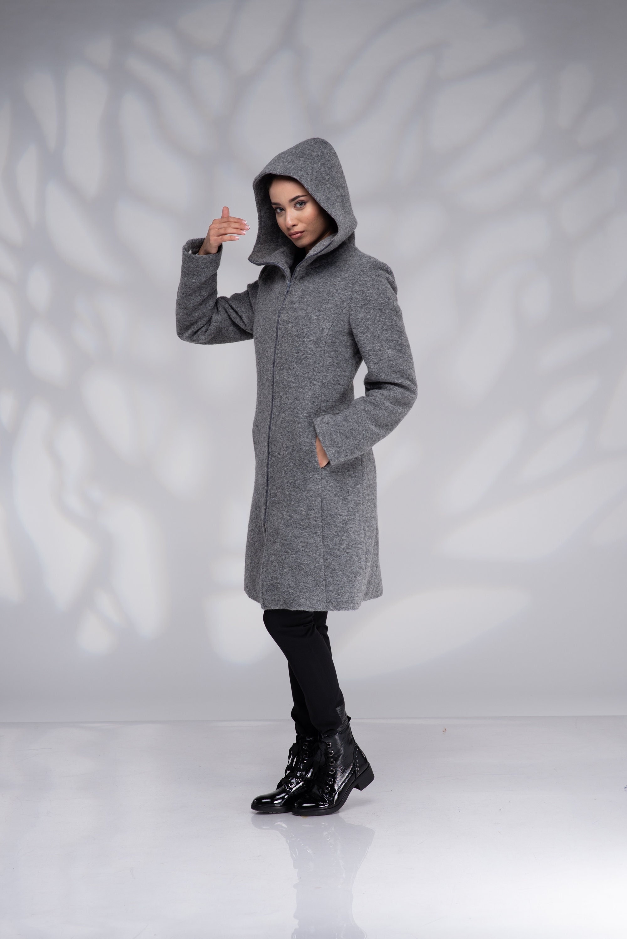 Winter Wool Coat Women, Hooded Coat With Zipper, Boiled Wool Winter Wool Coat Women, Hooded Coat With Zipper, Boiled Wool