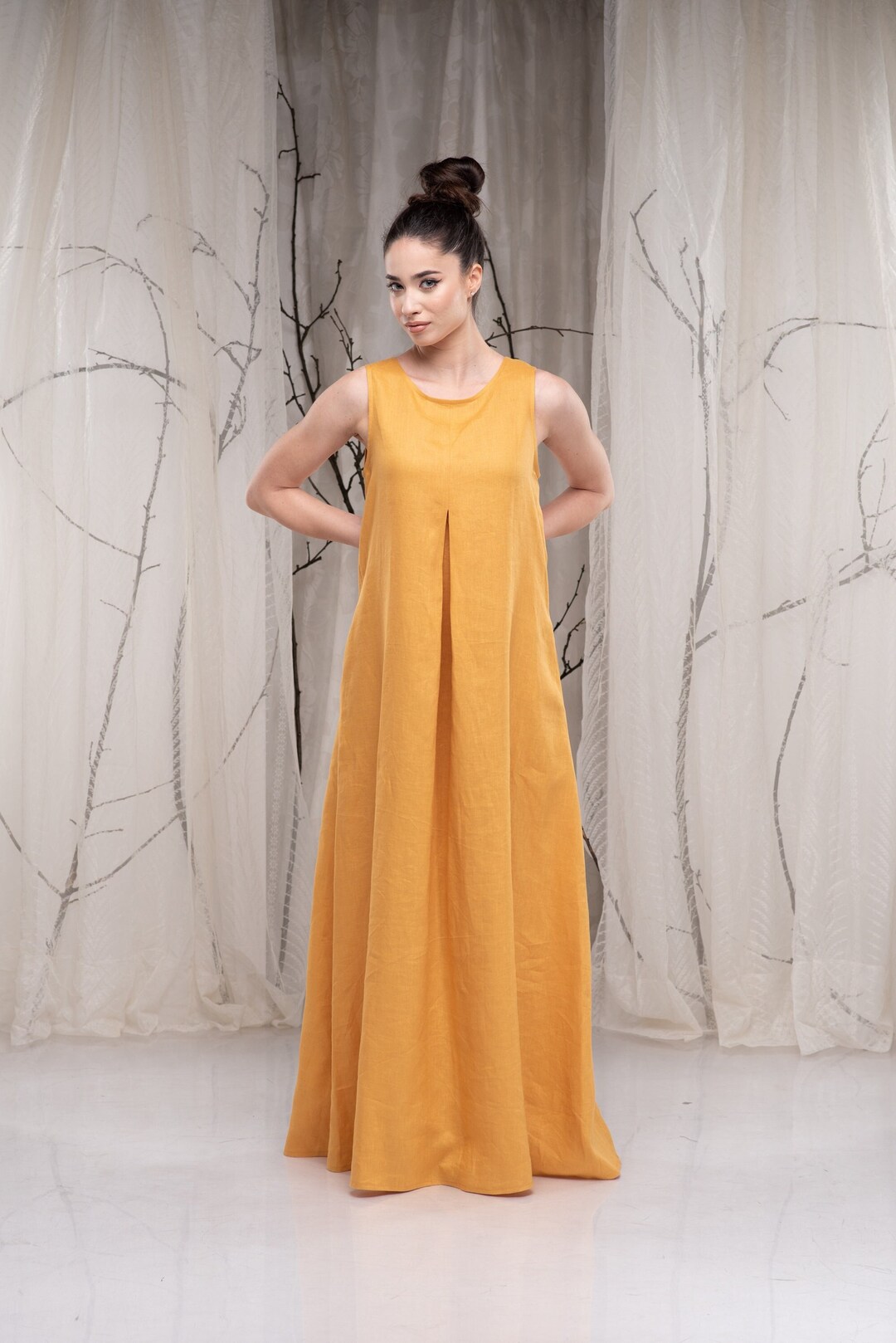 Robe longue en lin pour femme, robe de demoiselle d'honneur en lin ...