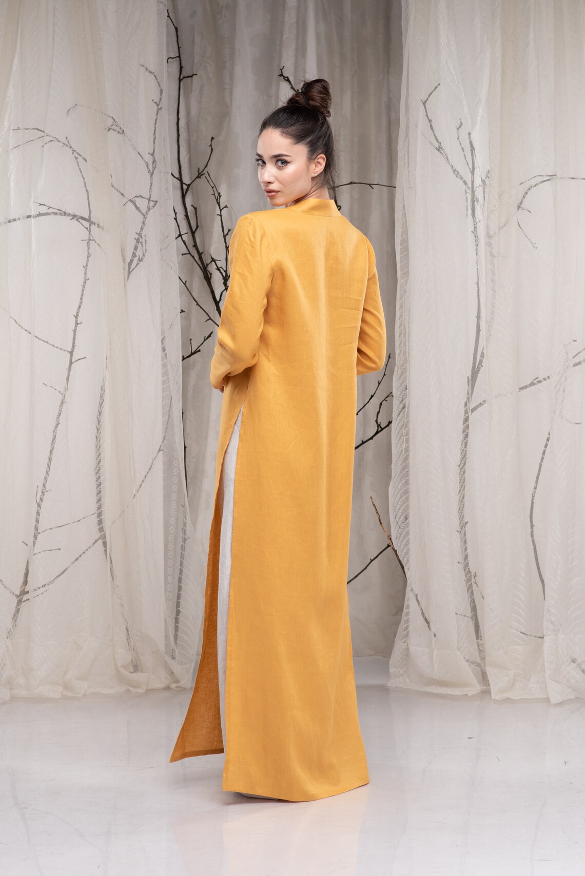 Long Linen Tunic for Women Linen Shirt Dress With Two Slits - Etsy