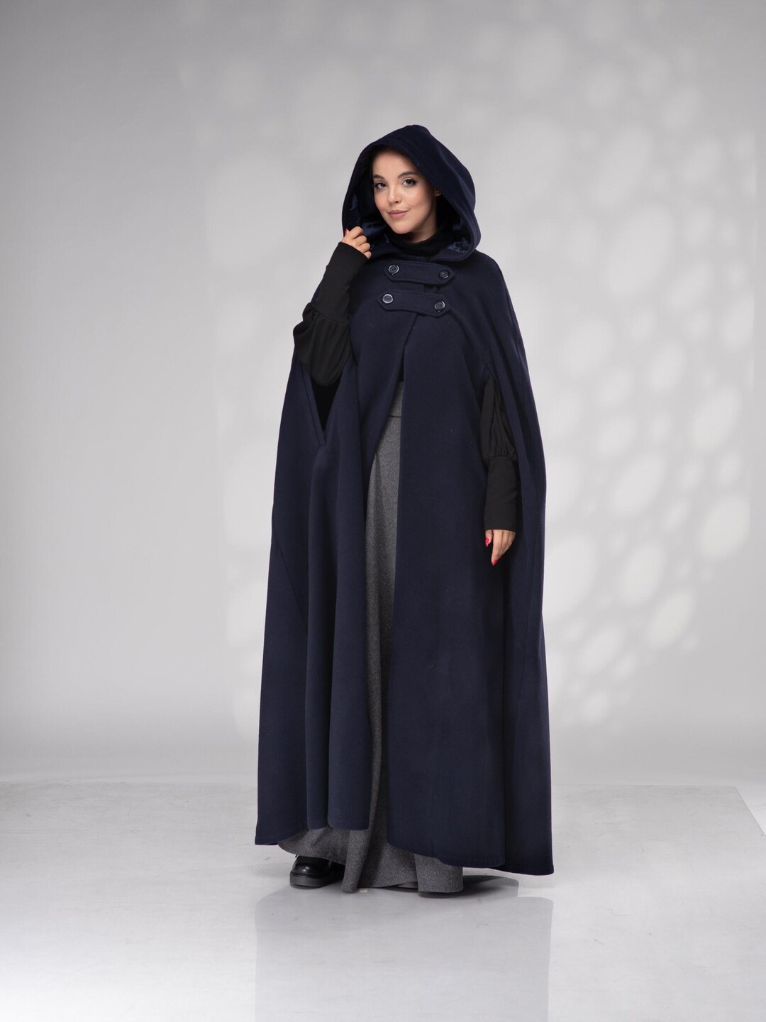 Wool Hooded Cape Coat: Maxi Winter Cloak With Pockets - Etsy