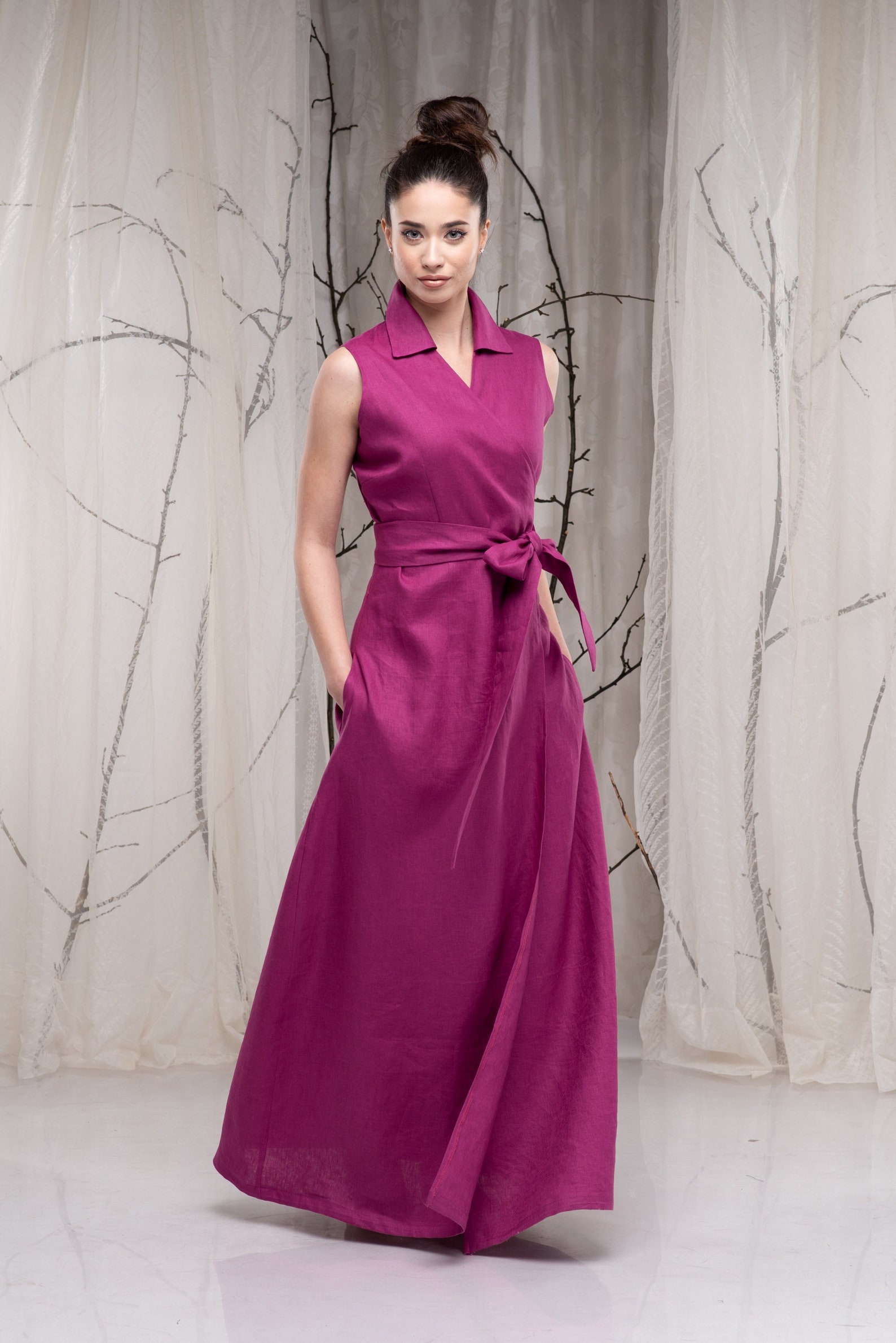 Linen Maxi Wrap Dress Long Linen Dress Linen Wedding Dress - Etsy