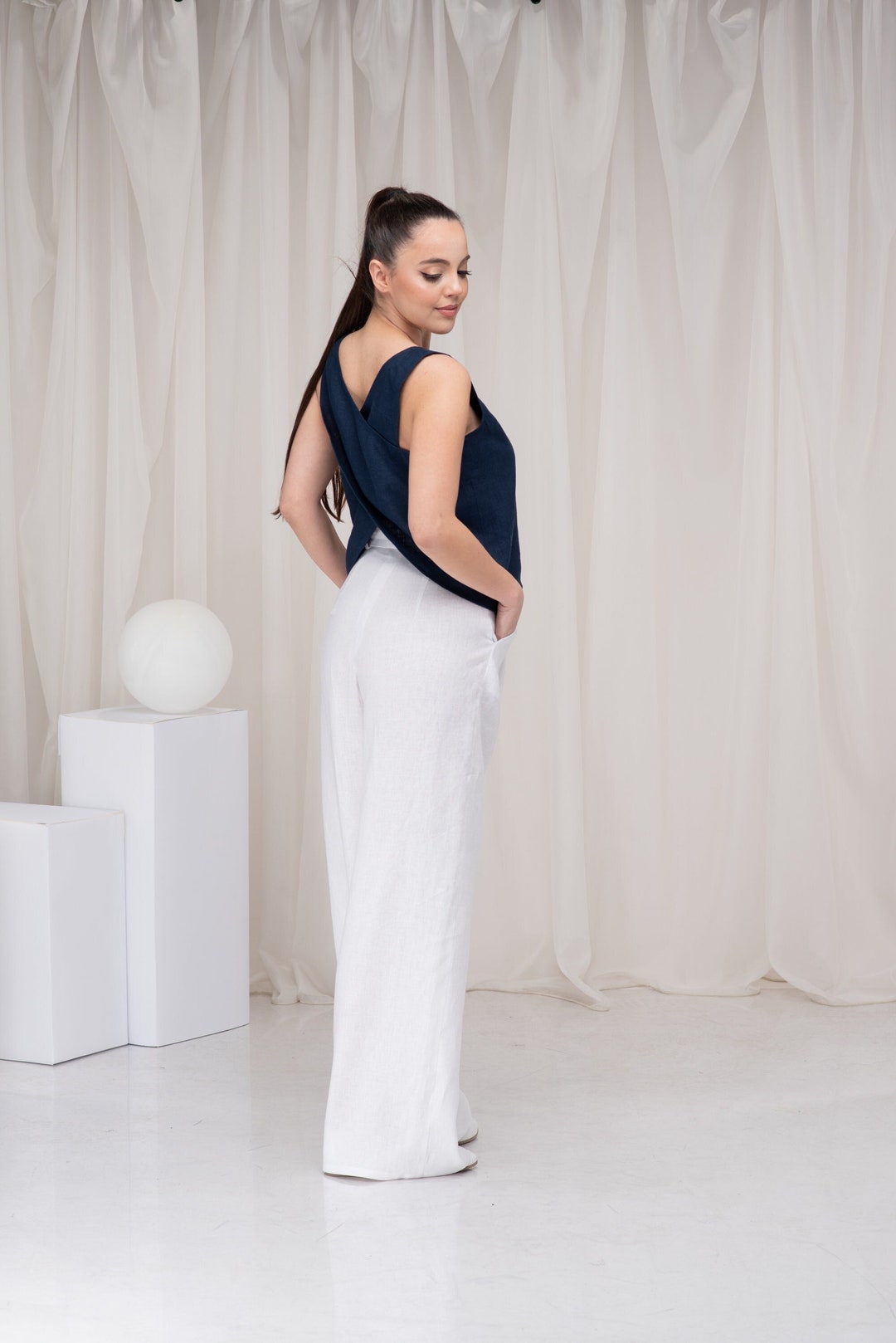 Linen Tank Top Open Back, Linen Tops for Women, Linen Crop Top, Cross ...