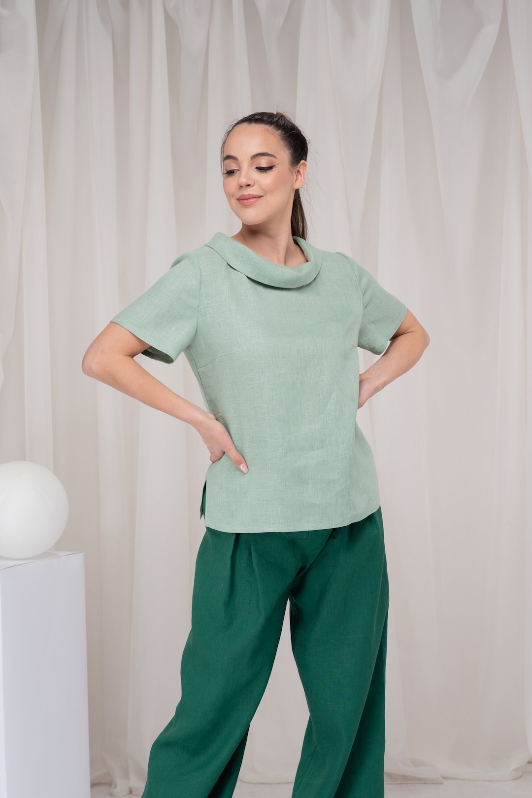 Linen Blouse Women, Linen Tops for Women, Summer Short Sleeve Top ...