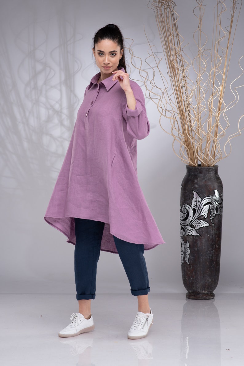 White Linen Tunic Shirt Long Linen Tunic Tops for Women | Etsy