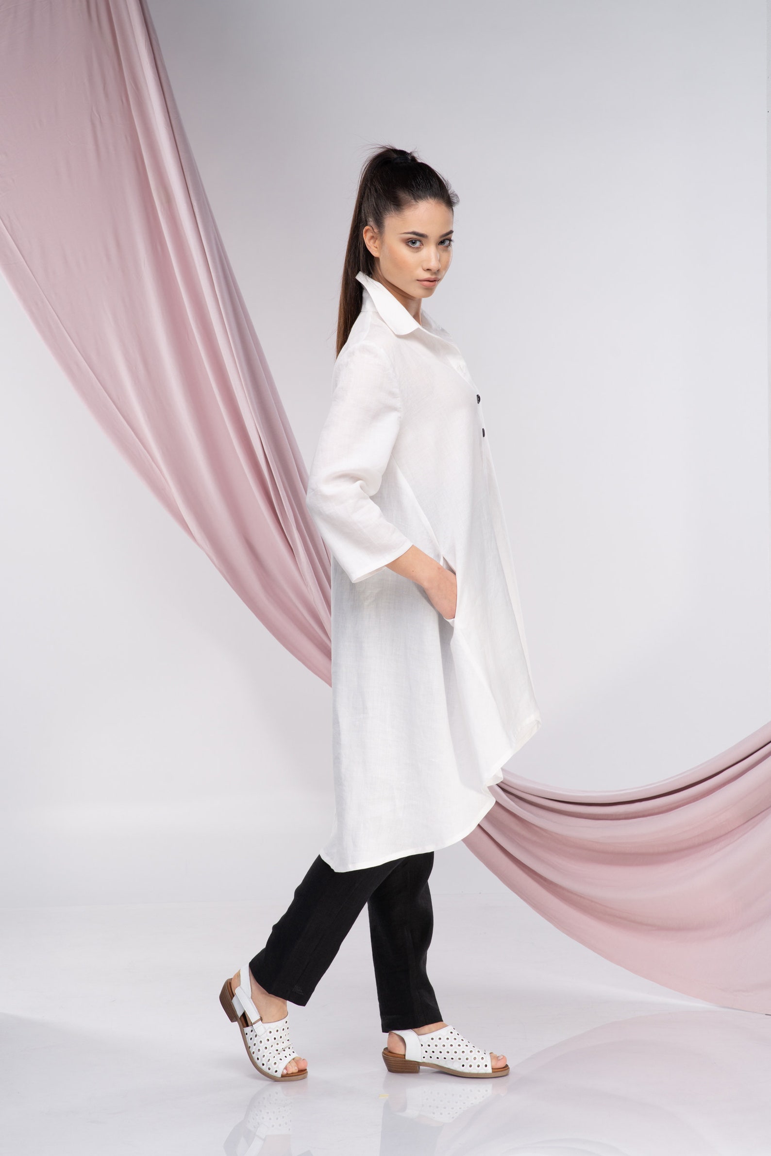 White Linen Tunic Shirt Long Linen Tunic Tops for Women | Etsy