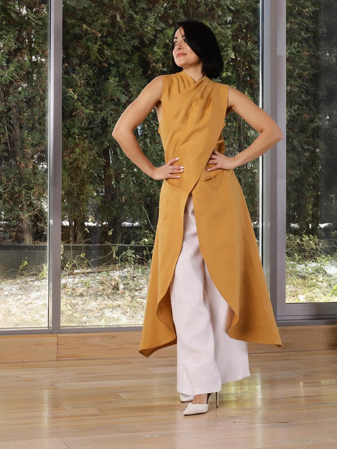 Avant Garde Linen Tunic, Long Asymmetrical Tunic Sleeveless, Futuristic ...