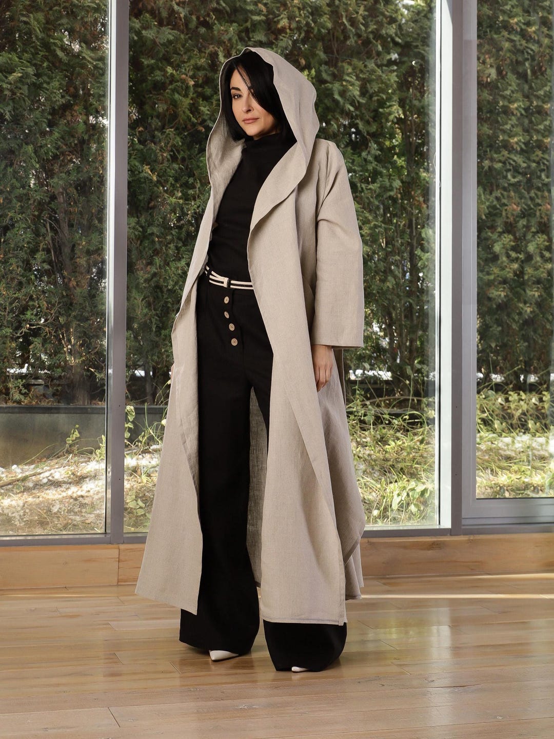 Long Linen Hooded Wrap Coat, Summer Cloak With Hood - Etsy