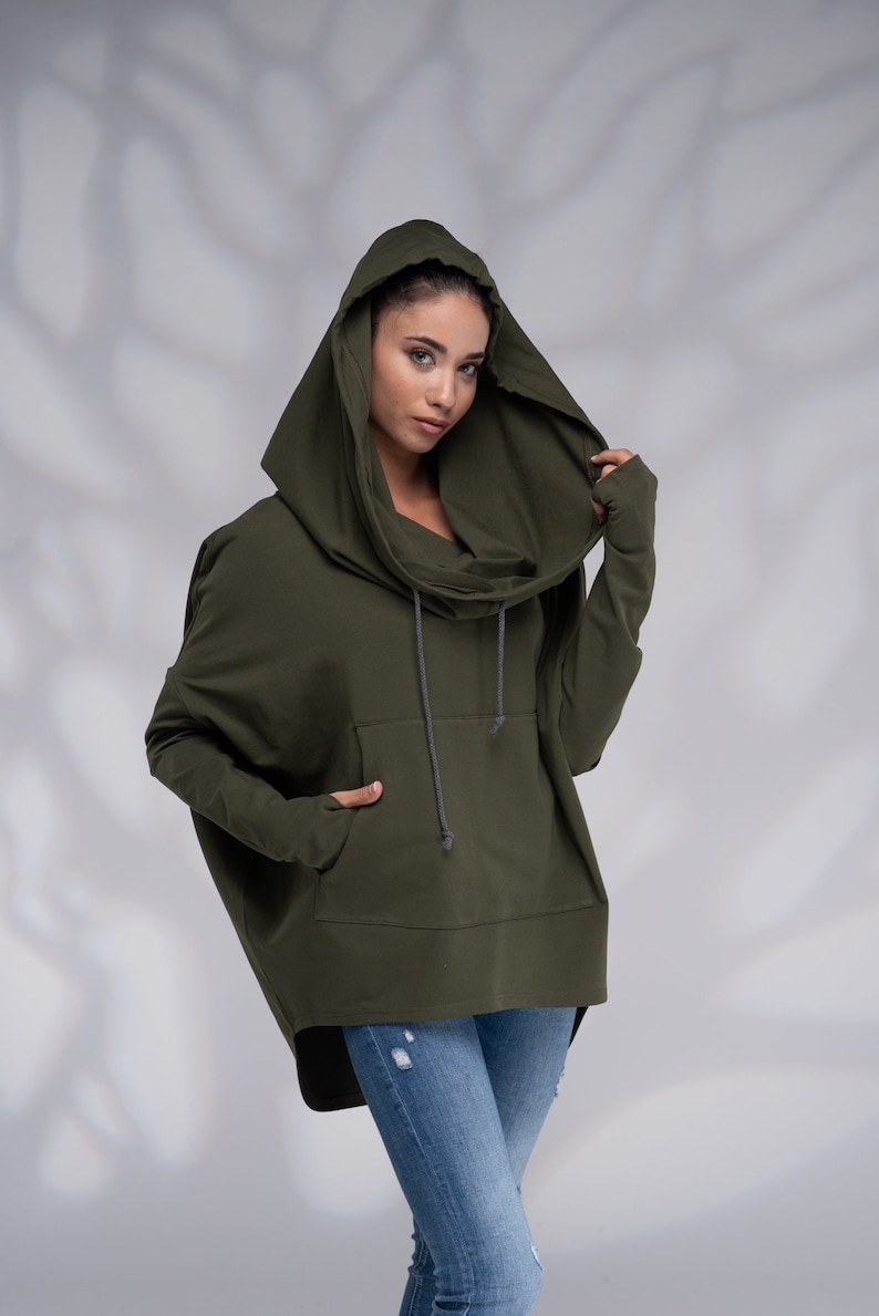 Cowl Neck Hoodie Sweatshirt, Hooded Sweatshirt Oversized - Etsy