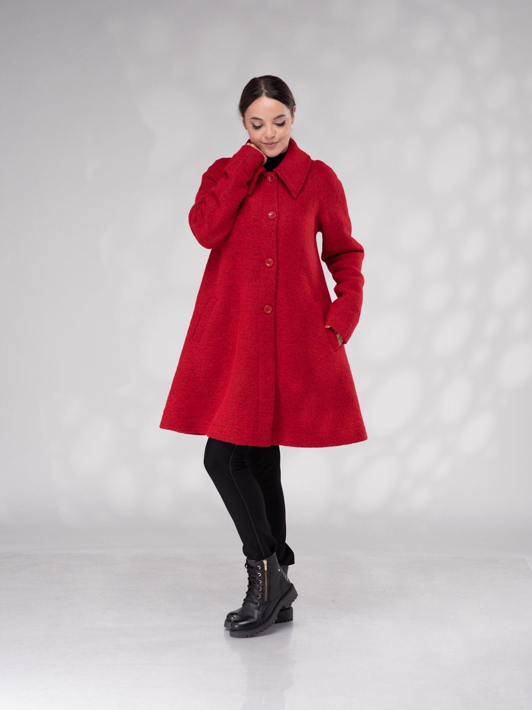 Red Wool Coat Women, Winter Swing Coat, Winter 1950s Coats, A-line Wool ...