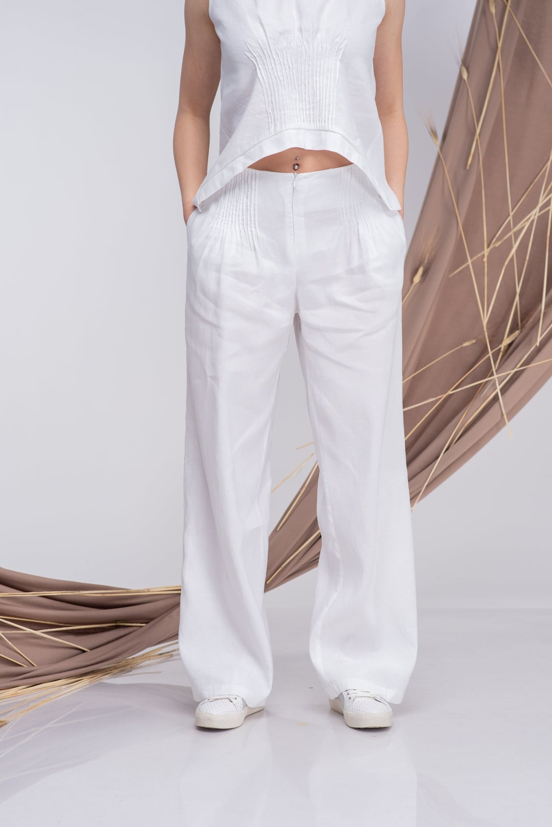 White Linen Trousers Women, Linen Palazzo Pants, Wide Leg Pants With ...
