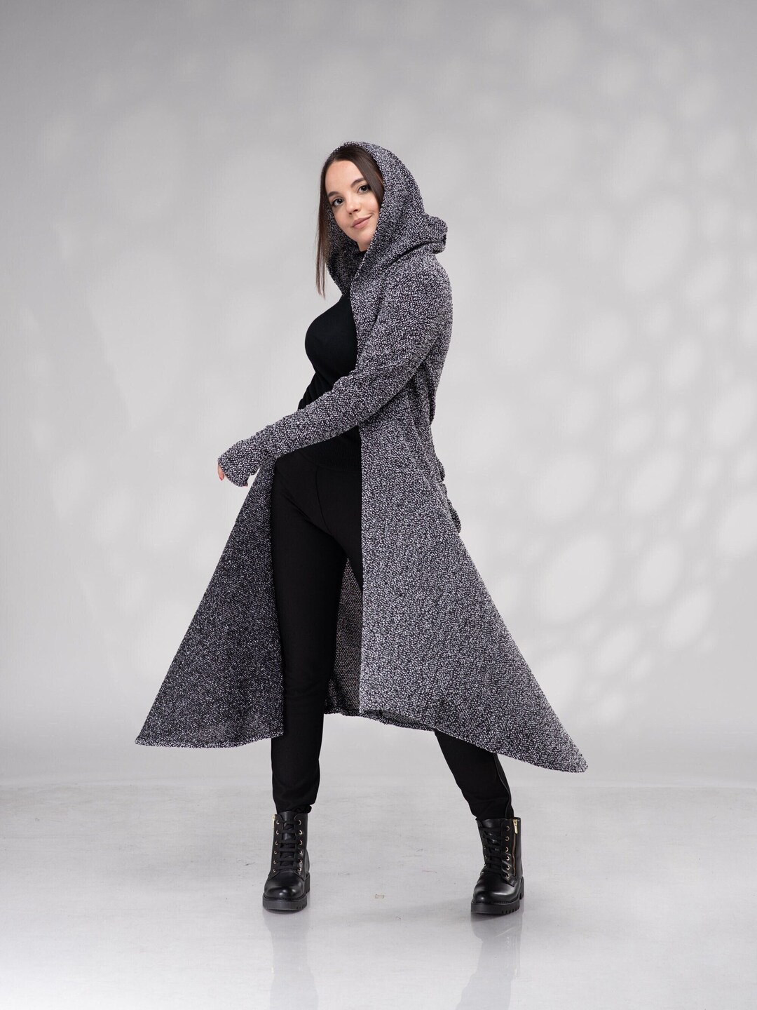 Long Hooded Cardigan, Winter Cloak With Hood, Hooded Duster, Sweater ...