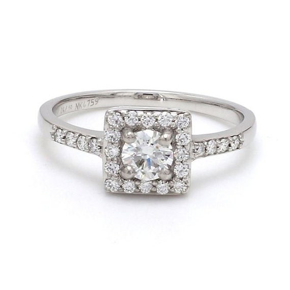 30 Pointer Square Halo Diamond Shank Platinum Engagement Ring - Etsy