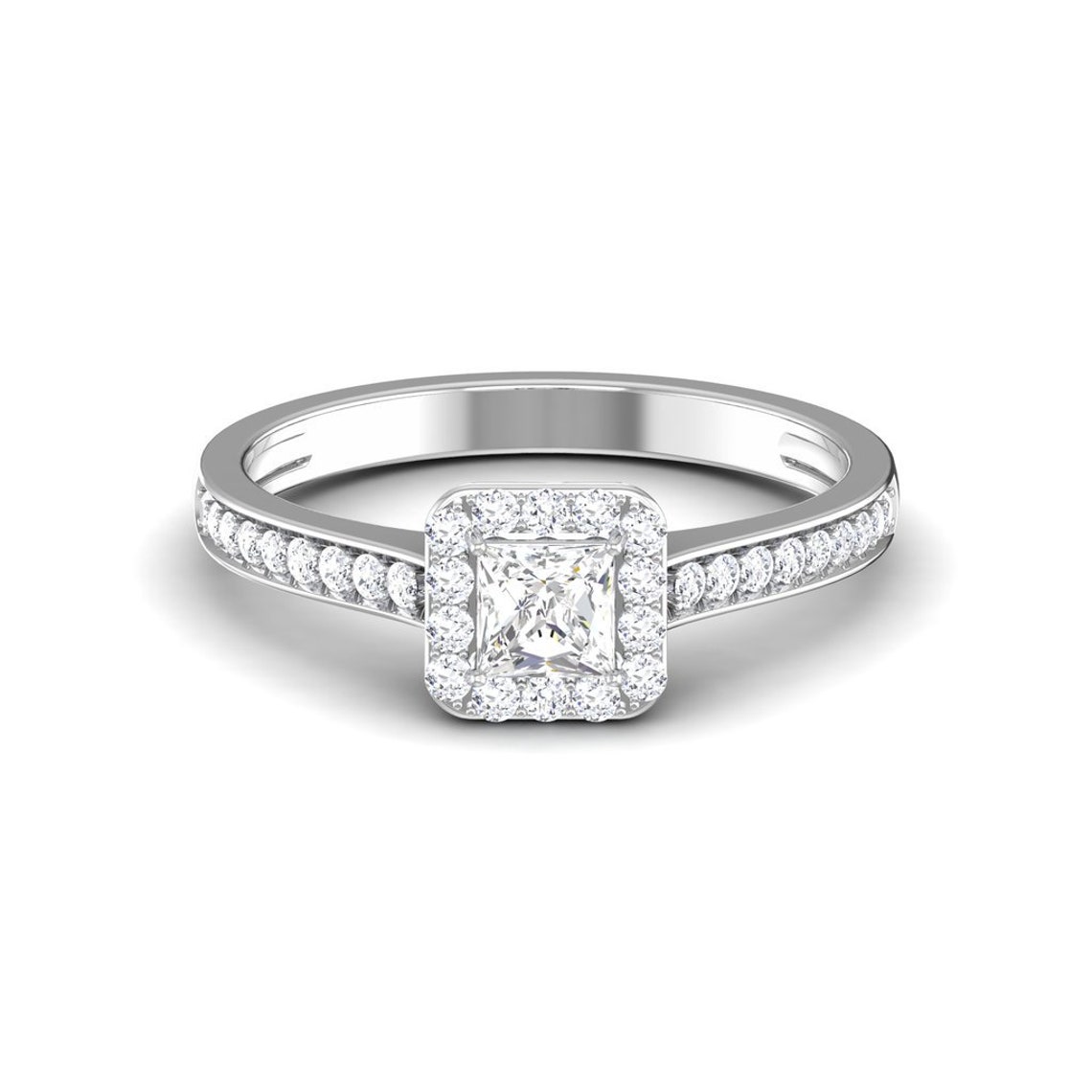 50 Pointer Platinum Shank Halo Princes Cut Diamond Solitaire | Etsy