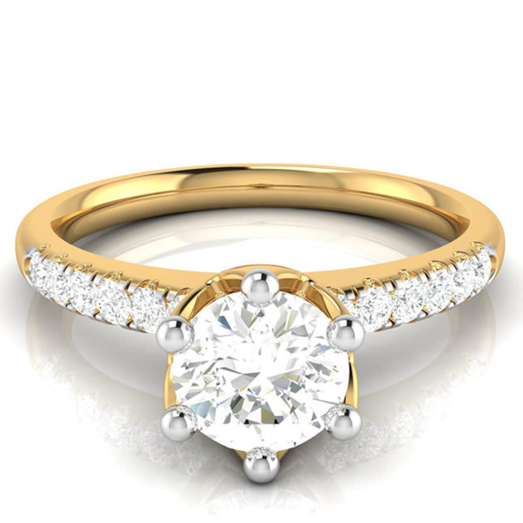 70-pointer Solitaire Diamond Shank Yellow Gold Ring JL AU G - Etsy