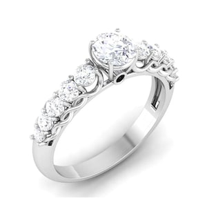 50 Pointer Platinum Diamond Solitaire Ring With Diamond Accents for ...