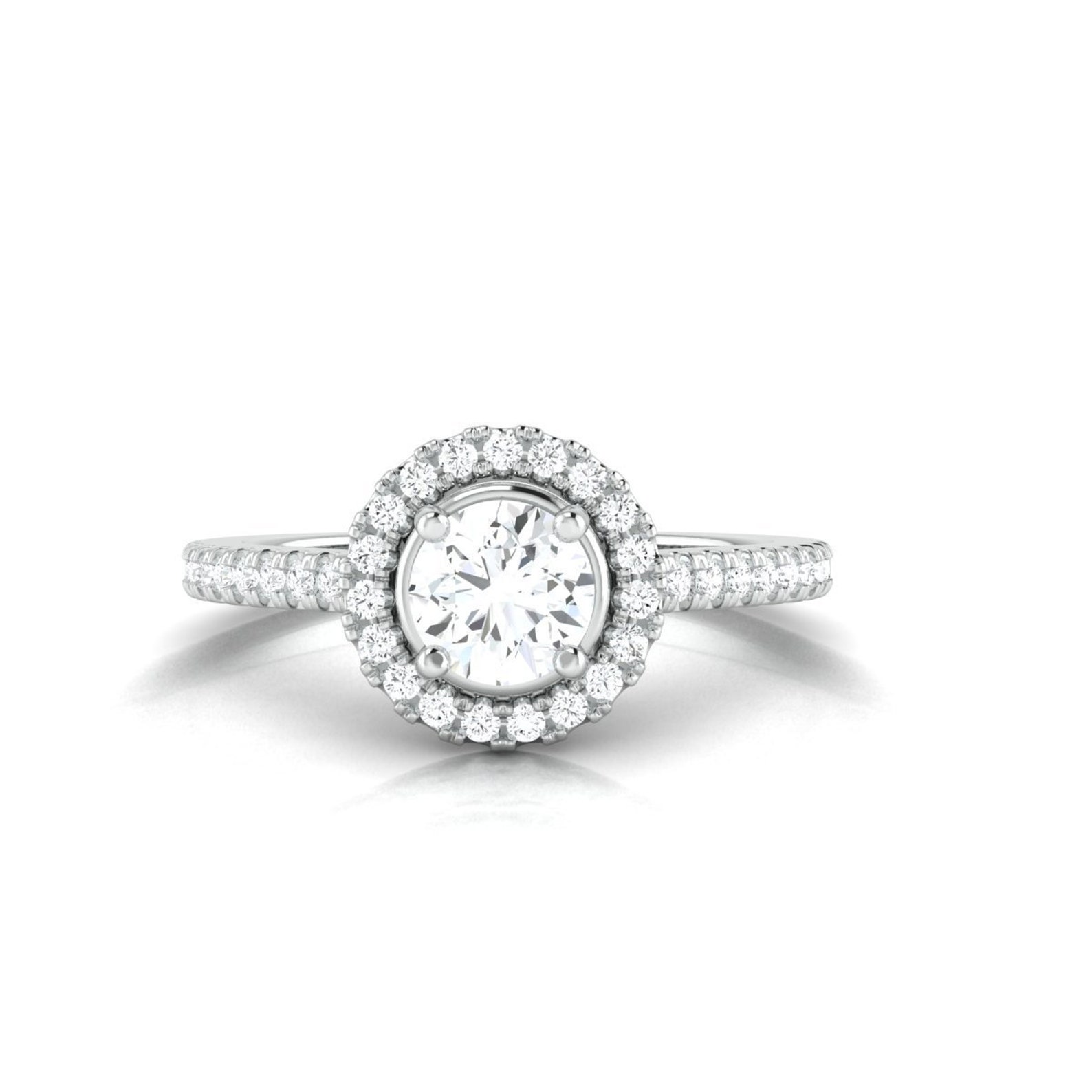 50-pointer Platinum Halo Solitaire Ring With Diamond Shank for - Etsy