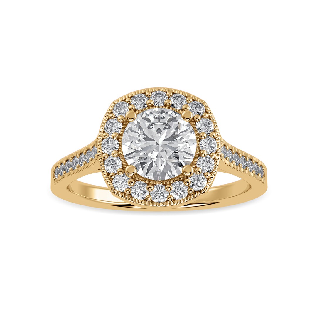 30-pointer Solitaire Halo Diamond Shank 18K Yellow Gold Ring JL AU ...