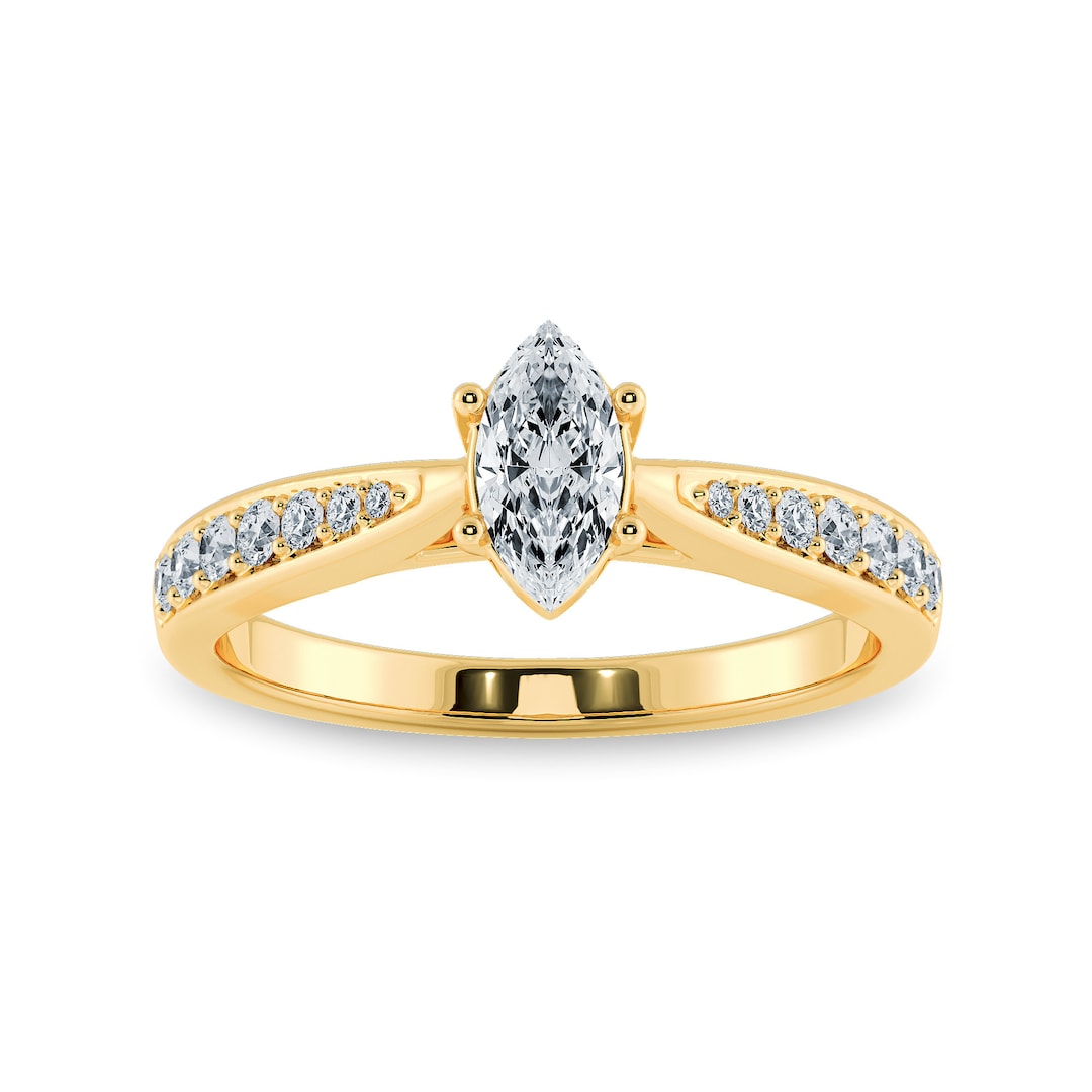 50-pointer Marquise Cut Solitaire Diamond Shank 18K Yellow Gold Ring JL ...