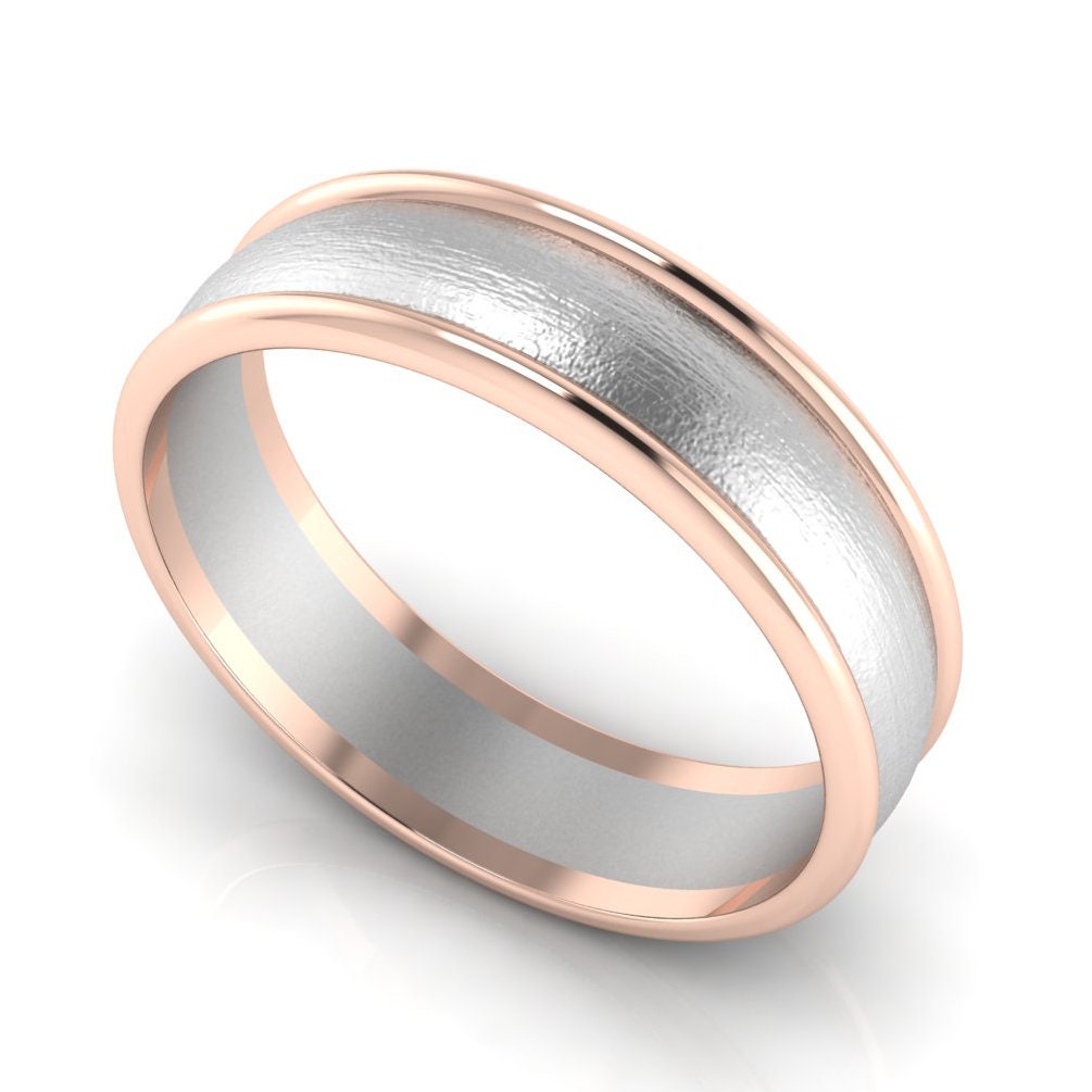 Classic Plain Platinum Couple Rings With a Rose Gold Border JL - Etsy