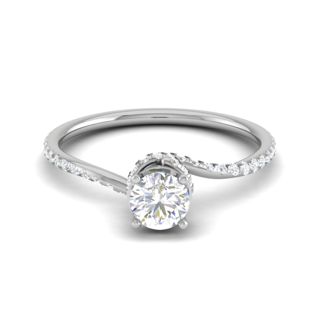 50-pointer Lab Grown Solitaire Halo Diamond Shank Platinum Ring JL PT ...