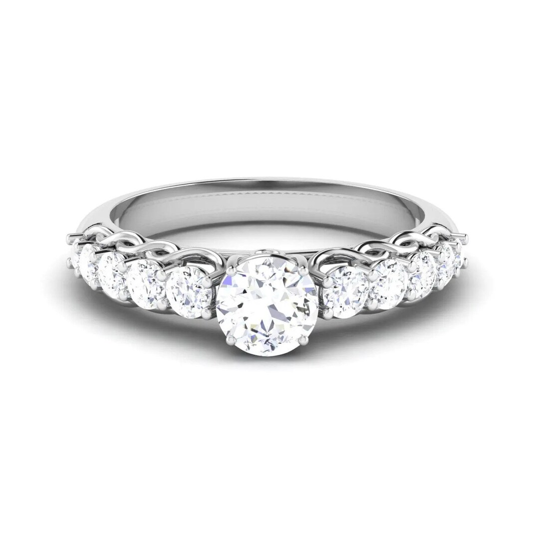 50 Pointer Platinum Diamond Solitaire Ring With Diamond Accents for ...