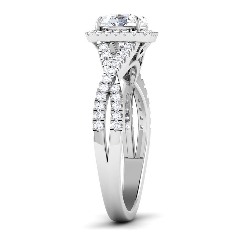 Designer 50 Pointer Halo Solitaire Platinum Engagement Ring JL - Etsy