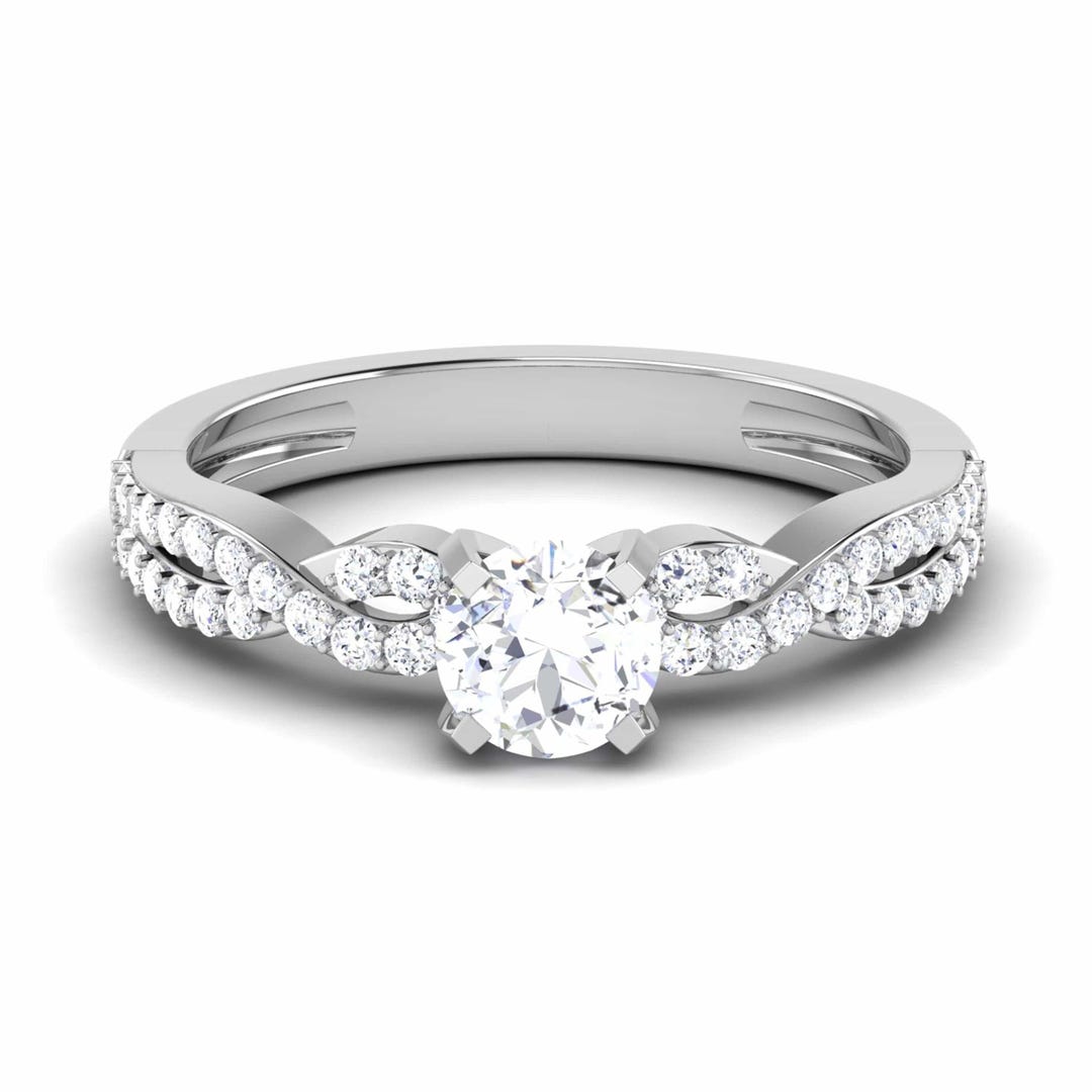 Designer 30 Pointer Platinum Double Shank Diamond Solitaire Engagement ...