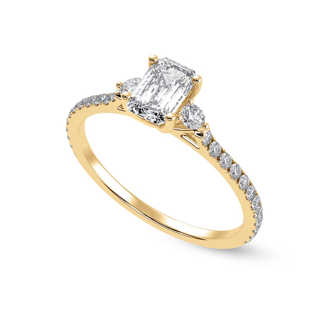 30-pointer Emerald Cut Solitaire Diamond Accents Shank 18K Yellow Gold ...