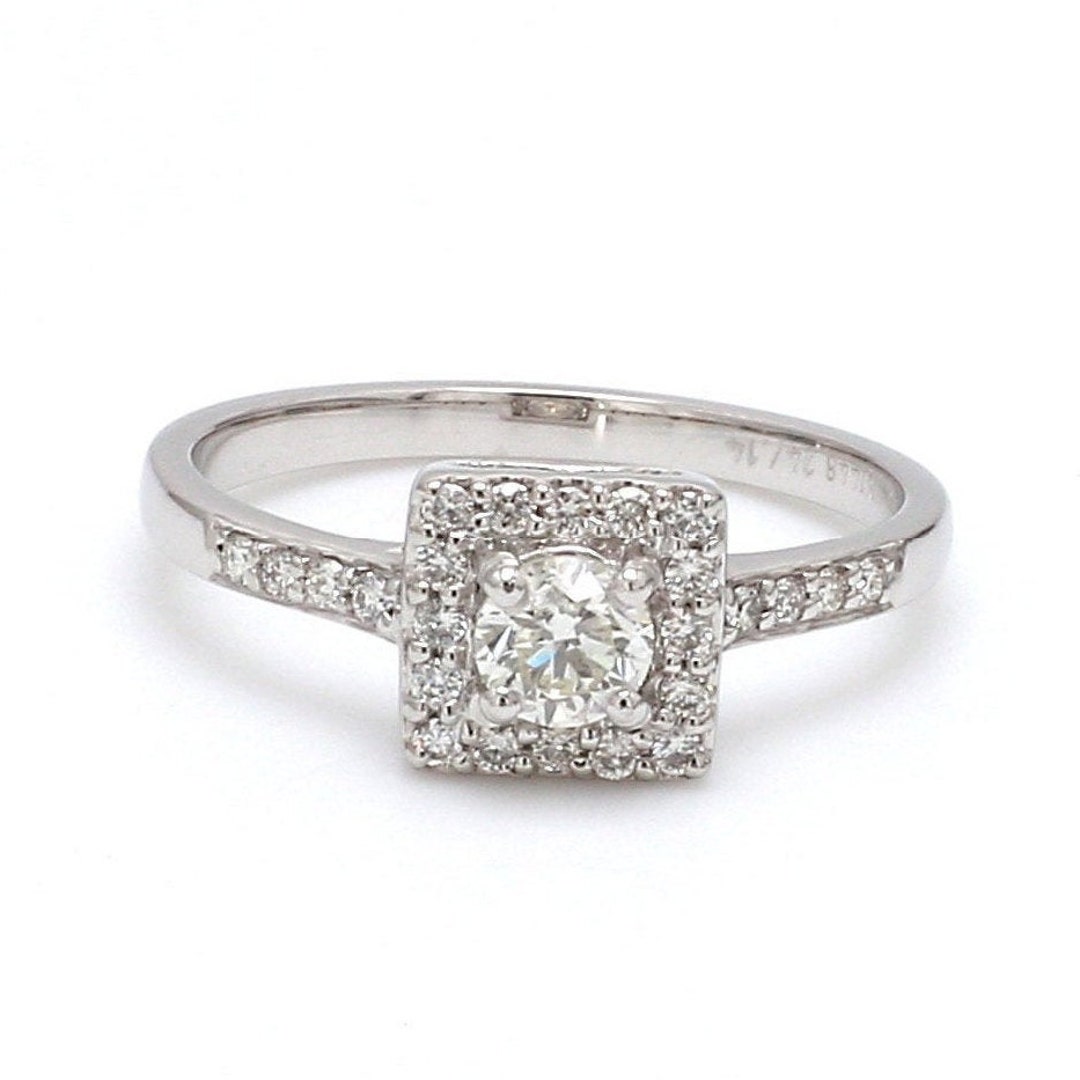 20 Pointer Square Halo Diamond Shank Platinum Engagement Ring JL PT 631 ...