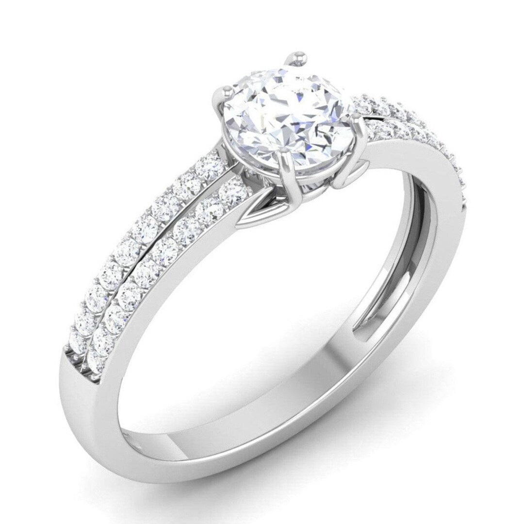 Platinum Double Shank Diamond Solitaire Ring JL PT 7002 - Etsy