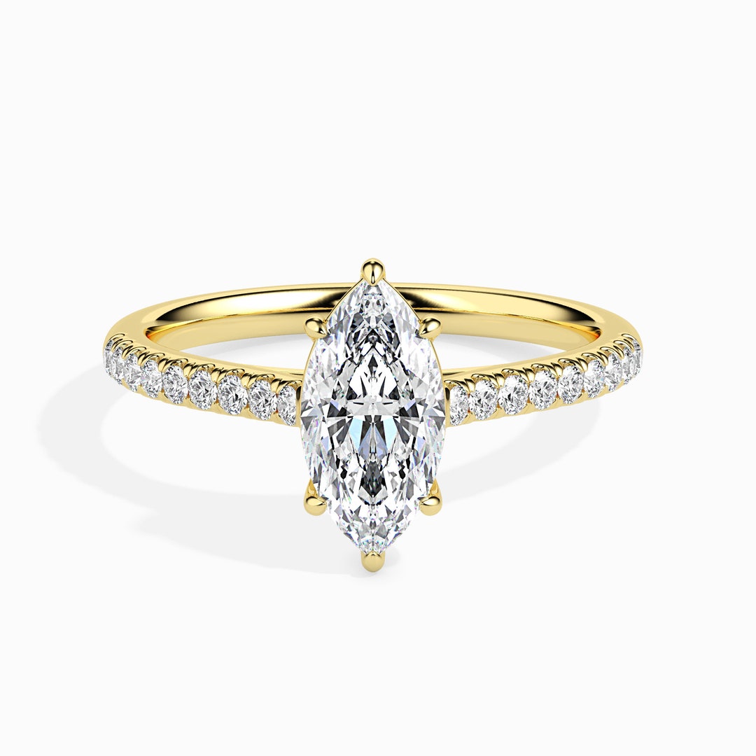 50-pointer Marquise Cut Solitaire Diamond Shank 18K Yellow Gold Ring JL ...