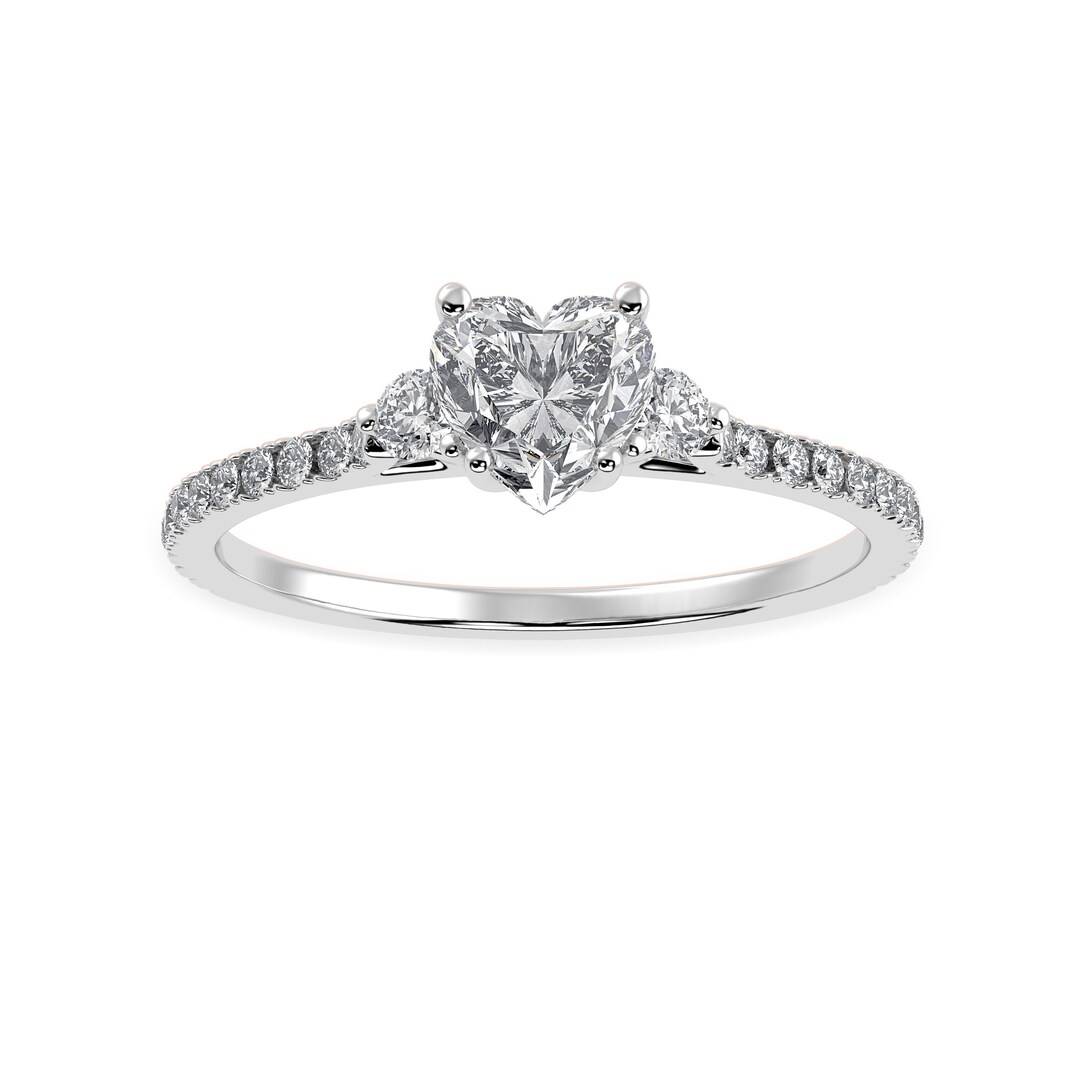 70-pointer Heart Cut Solitaire Diamond Accents Shank Platinum Ring JL ...