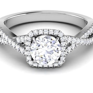 Designer 50 Pointer Halo Solitaire Platinum Engagement Ring JL - Etsy