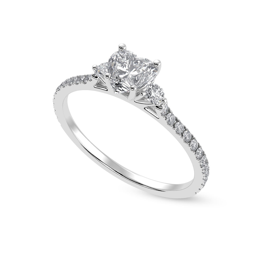 50-pointer Heart Cut Solitaire Diamond Accents Shank Platinum Ring JL ...