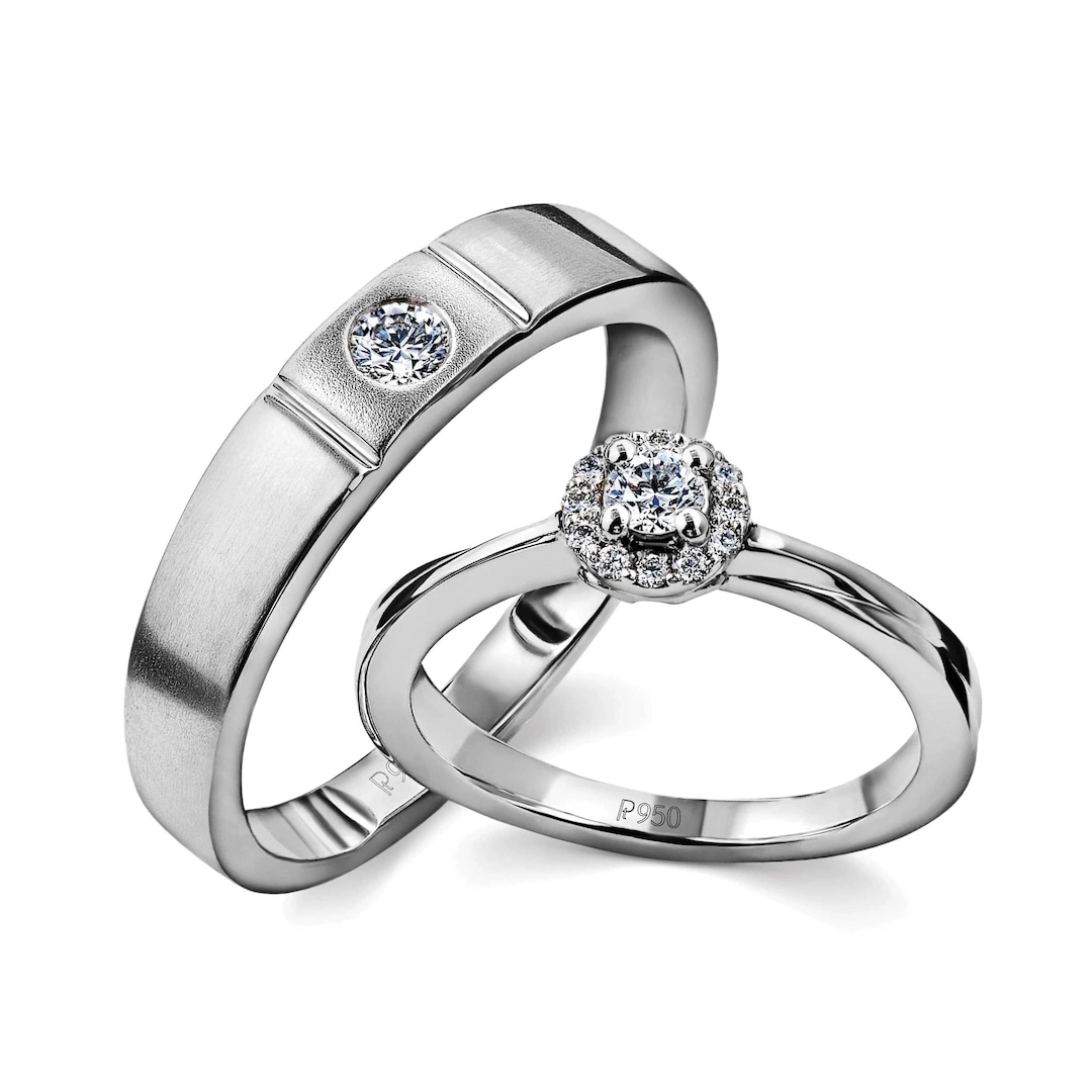 Platinum Rings for Couple With Single Diamonds JL PT 593 Etsy
