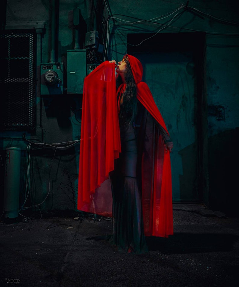 See Through Cape Red Hooded Cloak Cloak Veil Halloween - Etsy